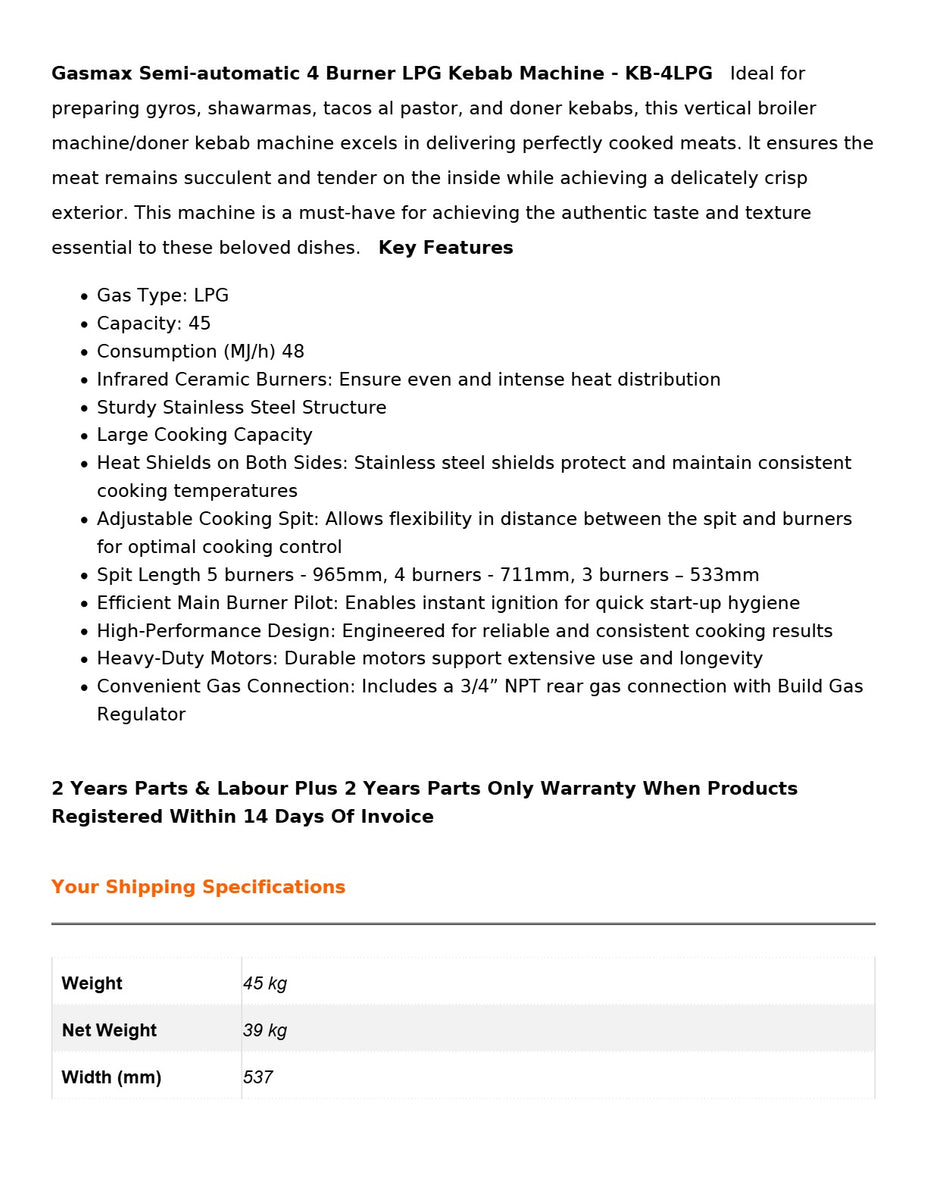 Gasmax KB-4LPG - 4 Burner Kebab Machine | SilverChef