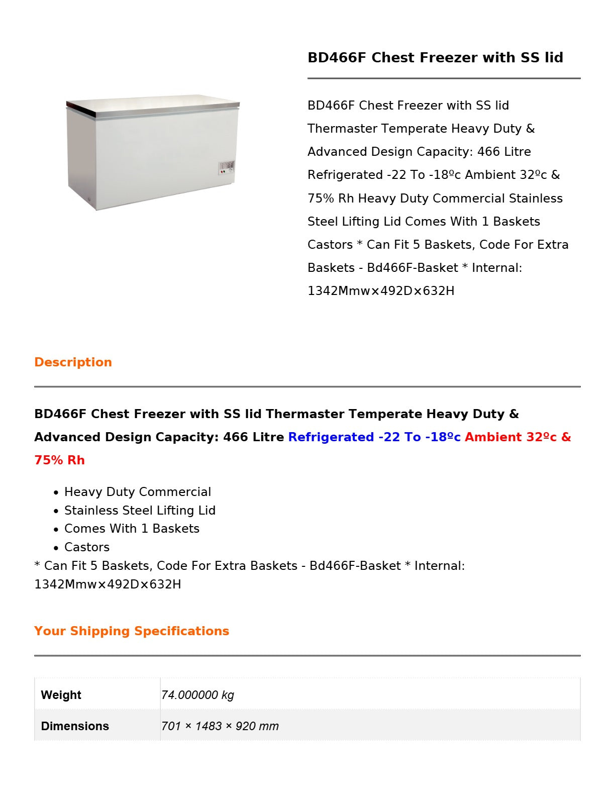 Thermaster BD466F - Chest Freezer | SilverChef