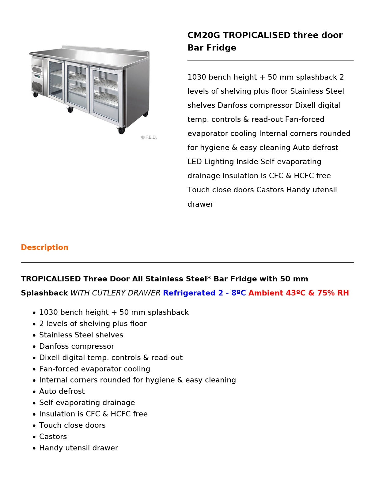 Thermaster CM20G - Three Door Bar Fridge | SilverChef