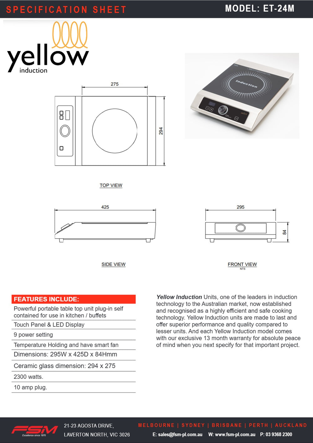 Yellow Induction ET-24M - Cook Top | SilverChef