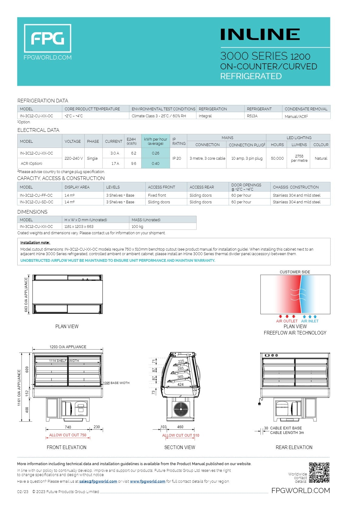 FPG 3000 Series 1200 IN-3C12-CU-OC - On-Counter Cold Food Display ...