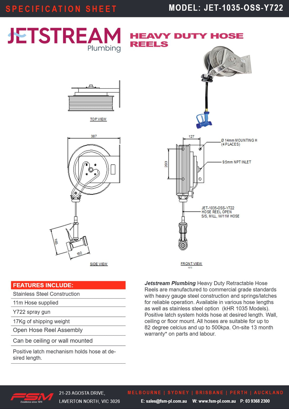 Jetstream JET-1035-OSS-Y722 - Heavy Duty Hose Reel | SilverChef