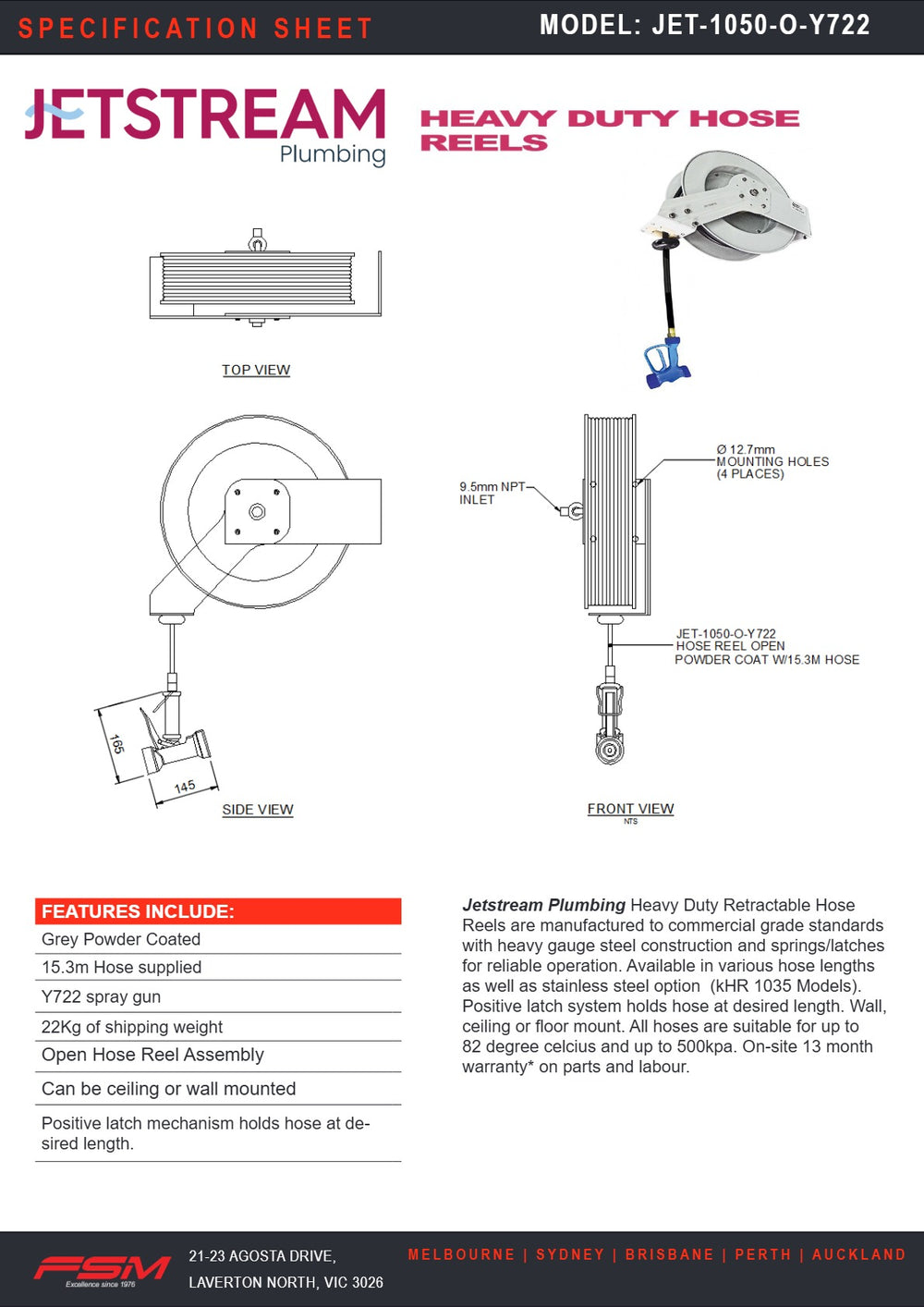 Jetstream JET-1050-O-Y722 - Heavy Duty Hose Reel | SilverChef