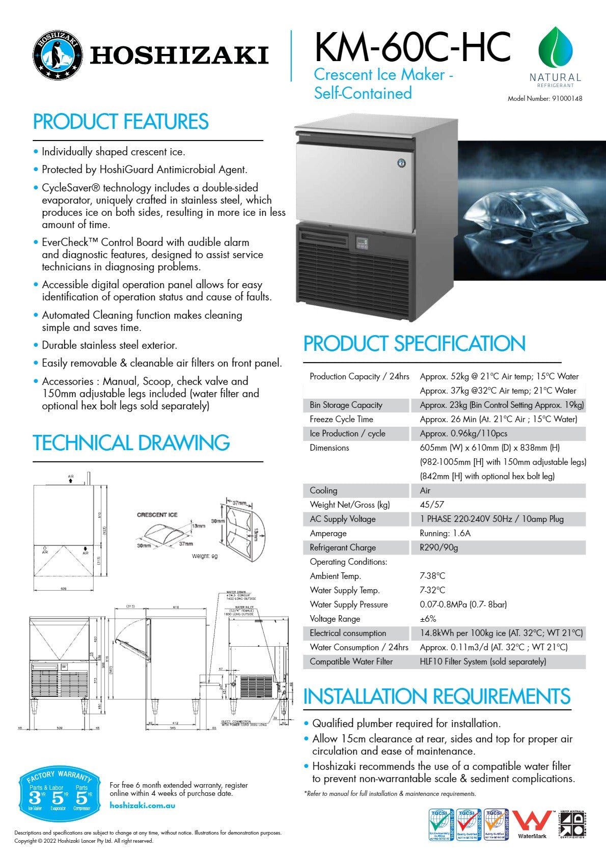 Hoshizaki KM-60C-HC – Crescent Ice Machine | SilverChef