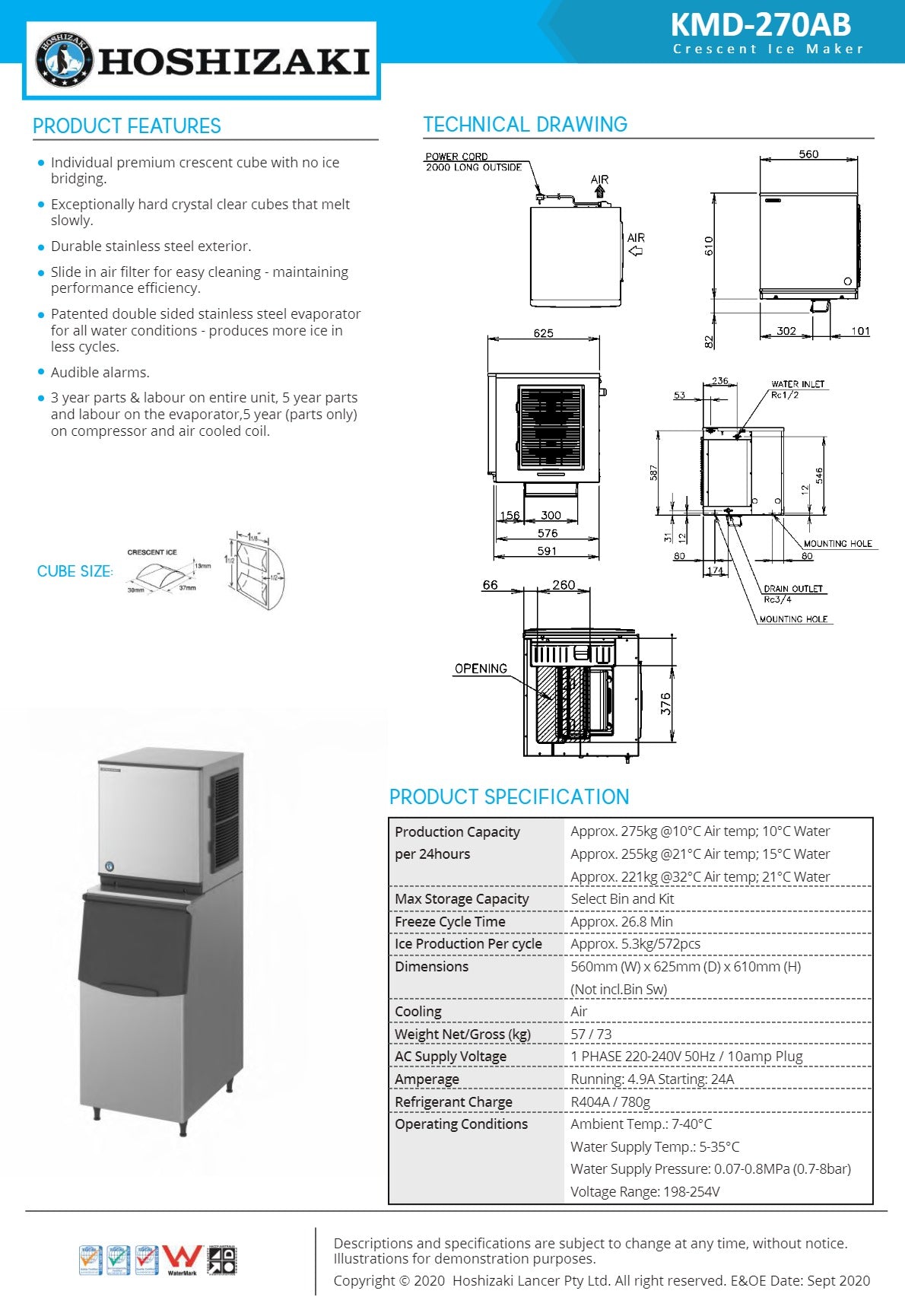 Hoshizaki KMD-270AB – Crescent Ice Machine Head | SilverChef Hoshizaki KMD-270AB – Crescent Ice Machine Head | SilverChef