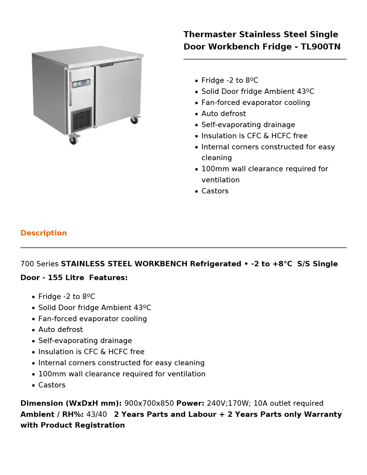 Thermaster TL900TN - Work Bench Fridge | SilverChef