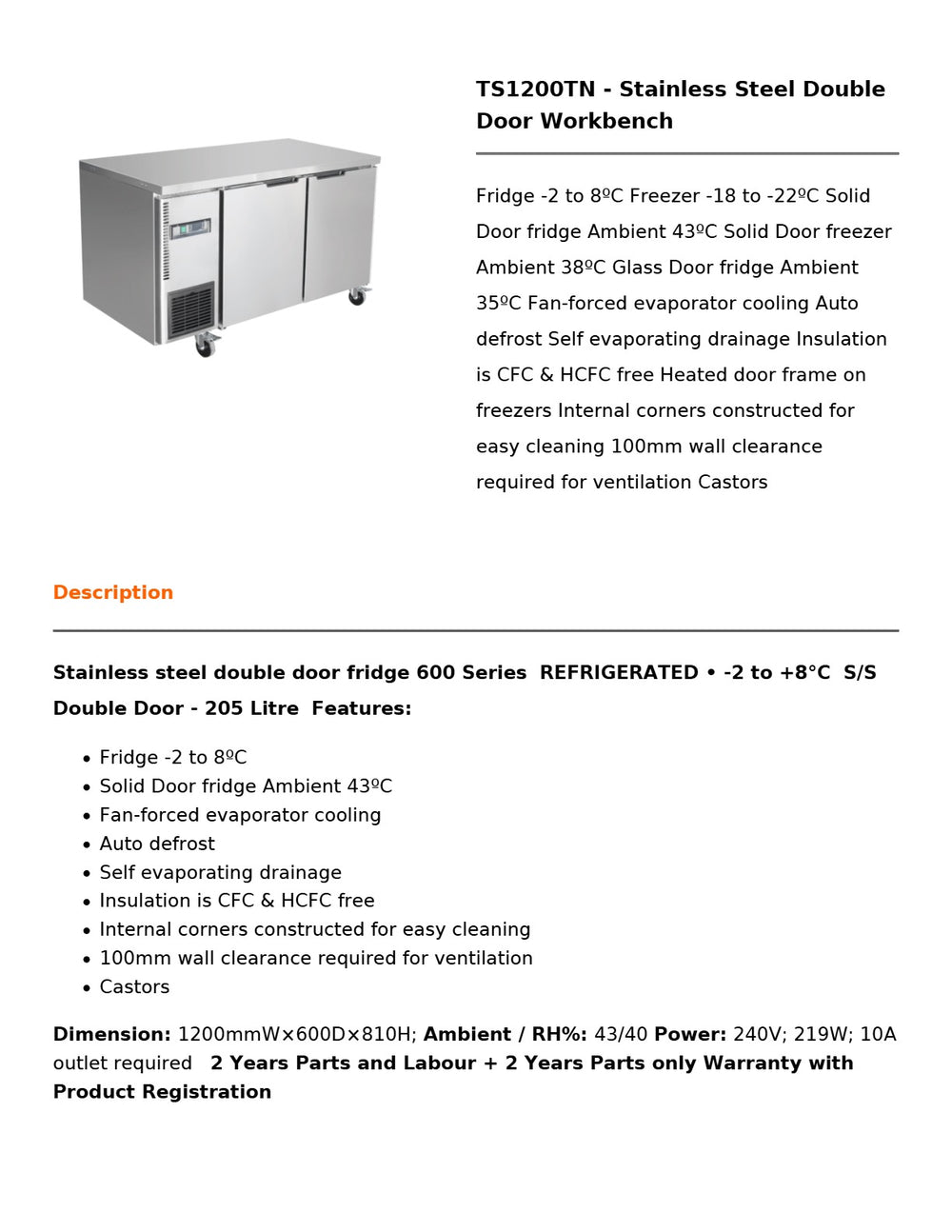Thermaster TS1200TN - Work Bench Fridge | SilverChef