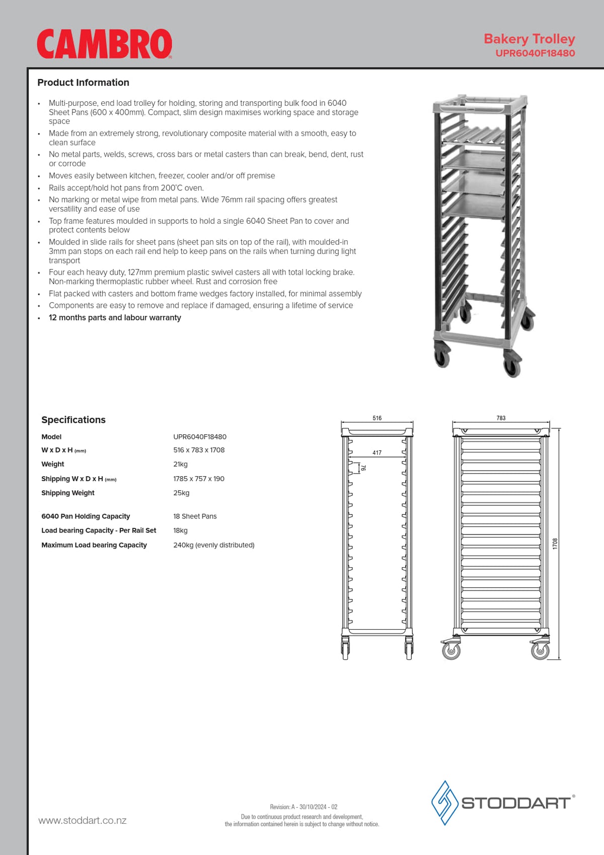 Cambro UPR6040F18480 - Bakery Trolley | SilverChef