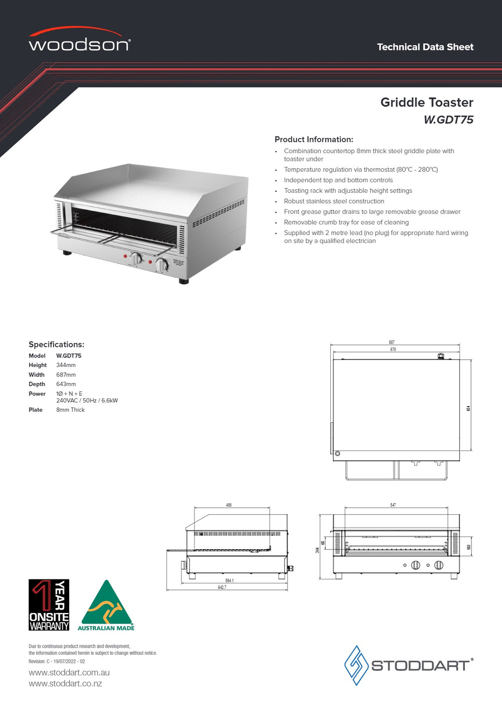 Woodson W.GDT75 - Griddle Toaster | SilverChef