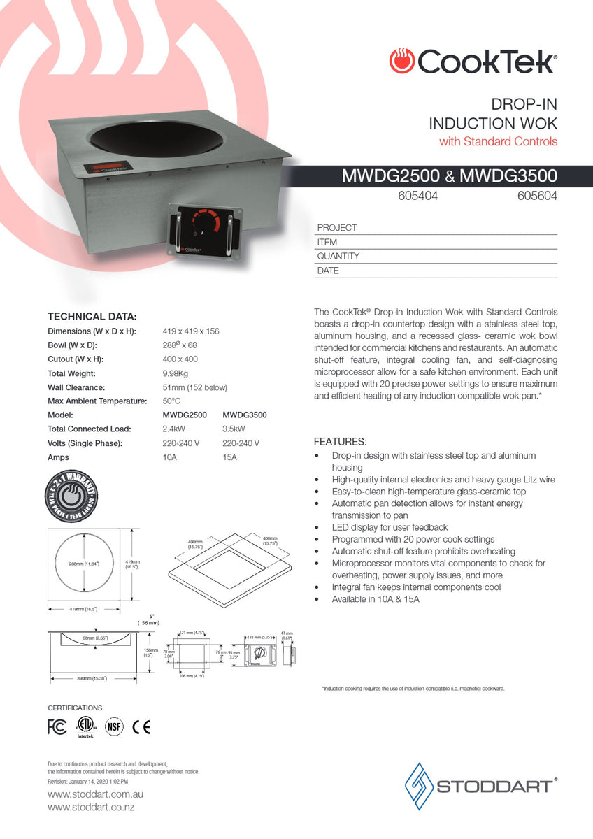 CookTek MWDG3500 - Drop-In Induction Wok Burner | SilverChef