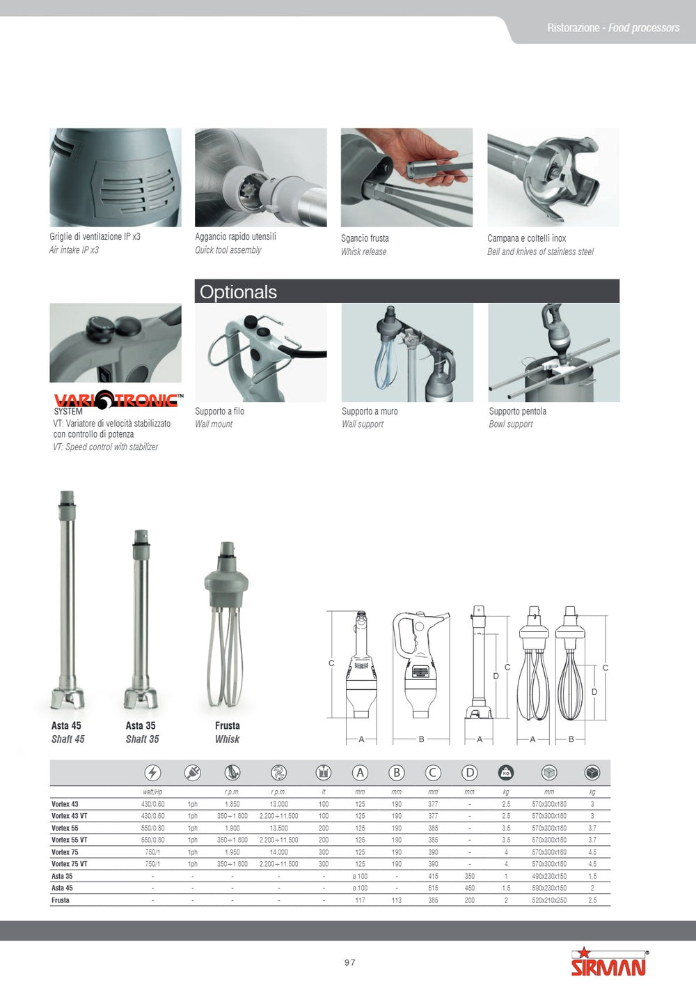 Sirman S66470502K1.4 Vortex 75VT Kit - Stick Blender | SilverChef